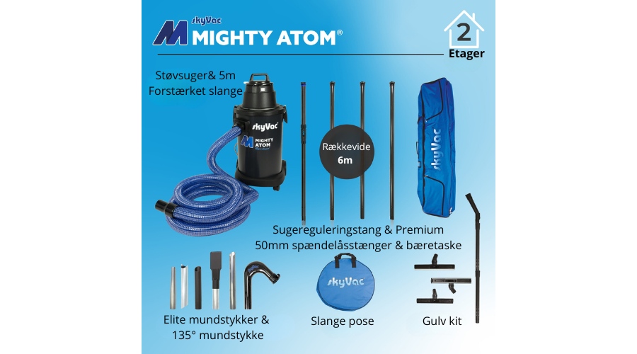 Komplet tagrendesæt med Mighty SkyVac Atom støvsuger - SkyVac Danmark